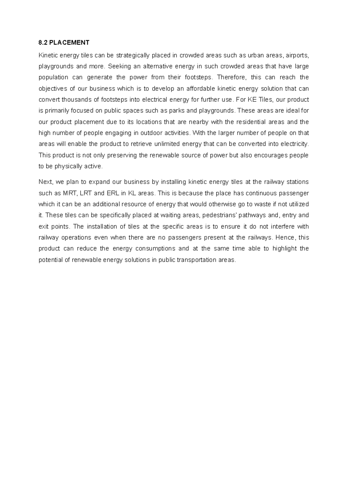 Marketing PLAN - Placement - 8 PLACEMENT Kinetic energy tiles can be ...