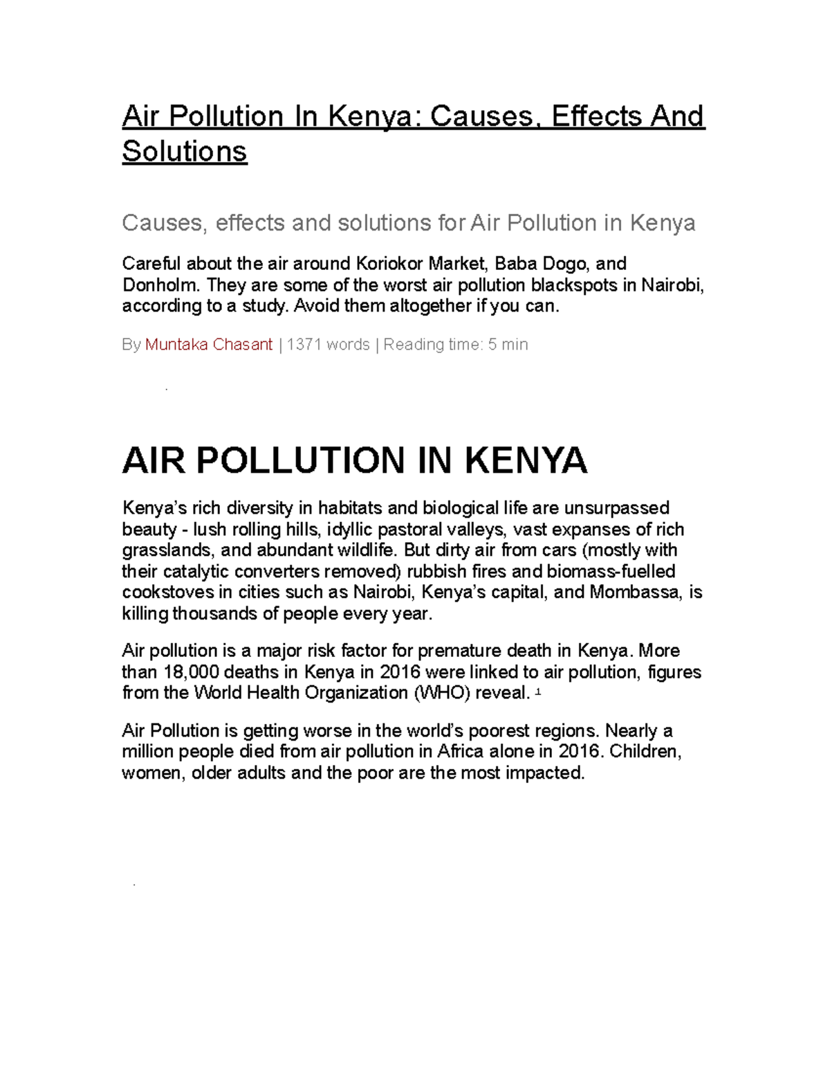 Air Pollutionin Kenya Muntaka Chasant - Air Pollution In Kenya: Causes ...