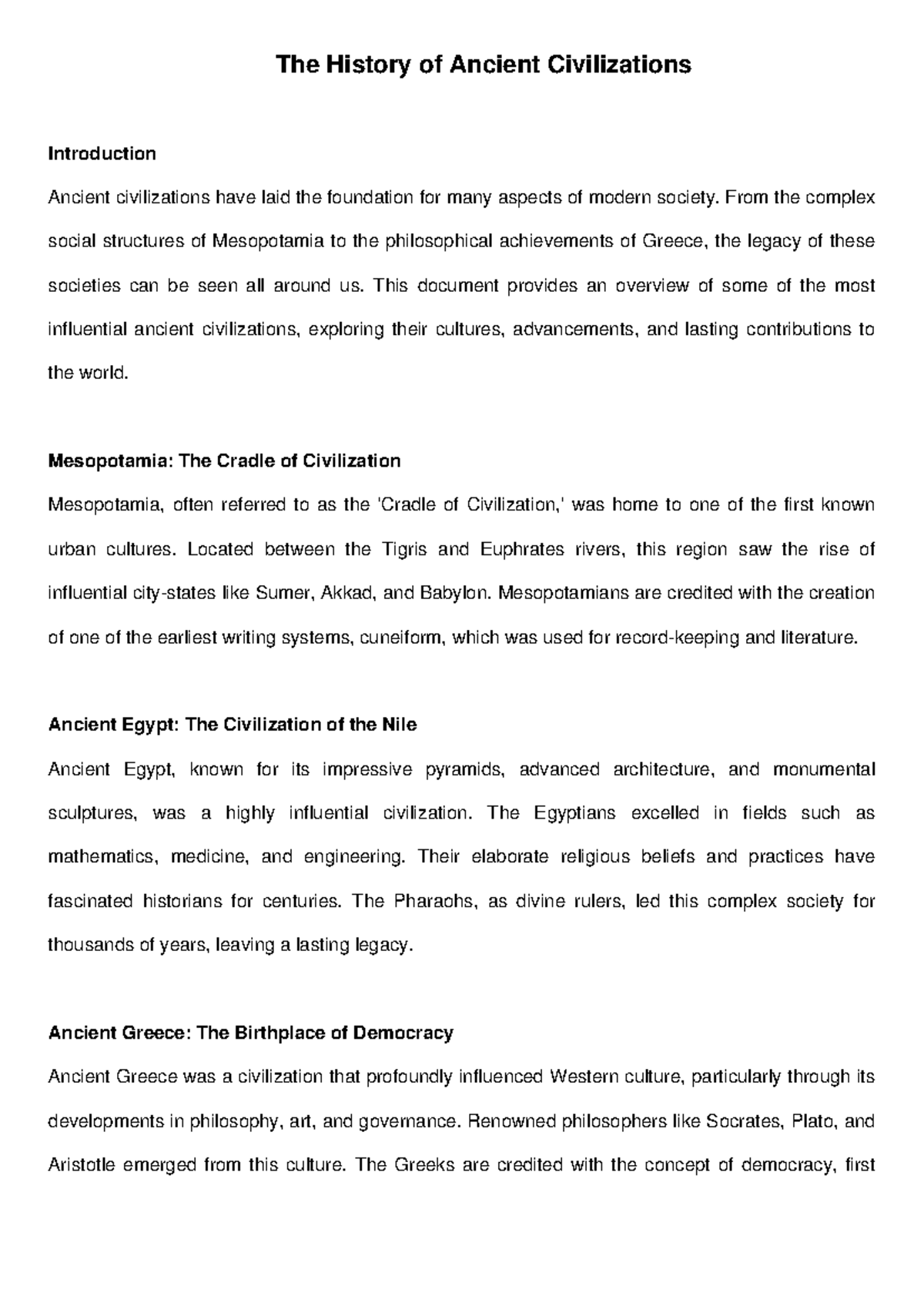 History of Ancient Civilizations - The History of Ancient Civilizations ...