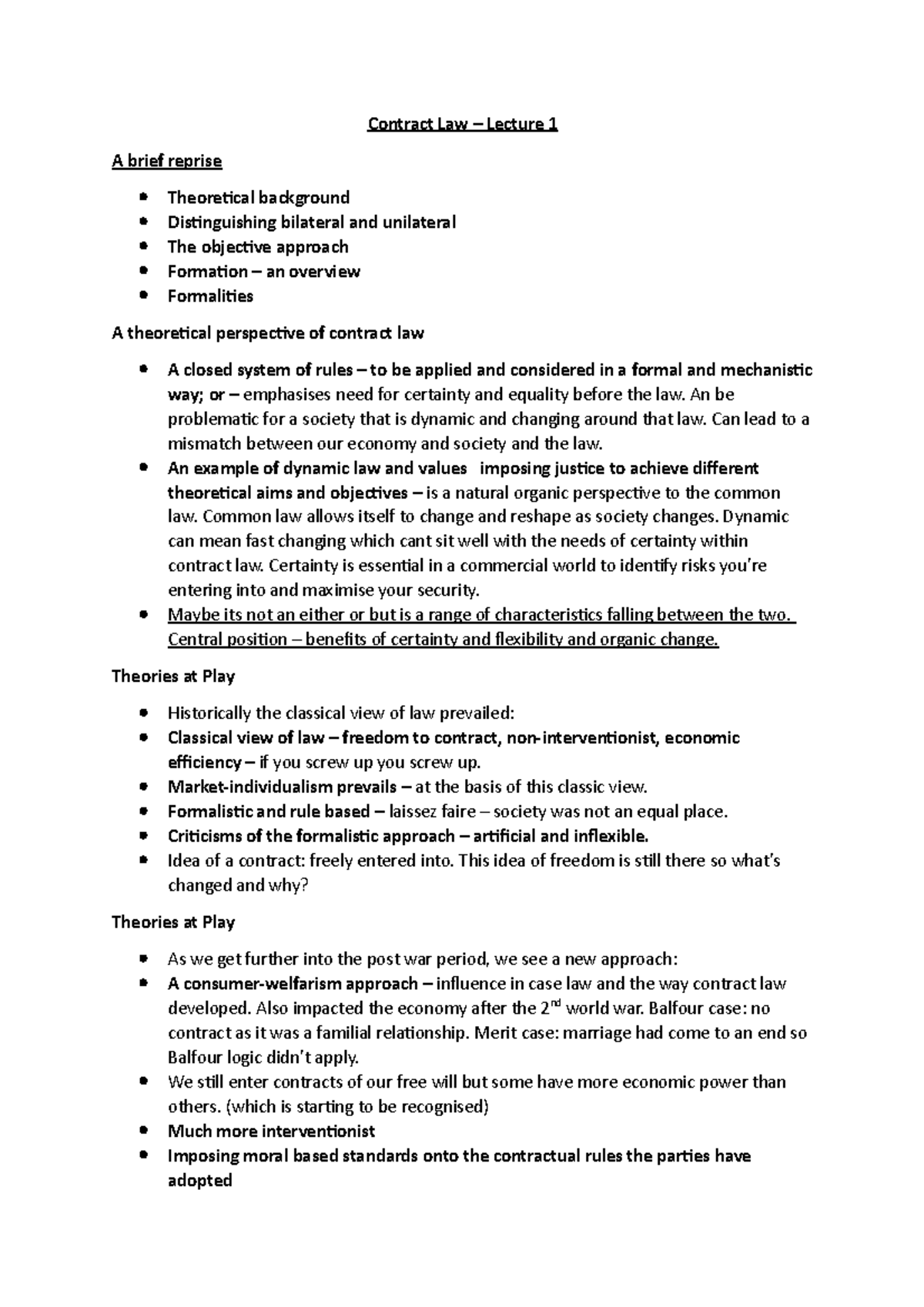 Lecture 1 - Refreshing Law of Contract - Contract Law – Lecture 1 A ...