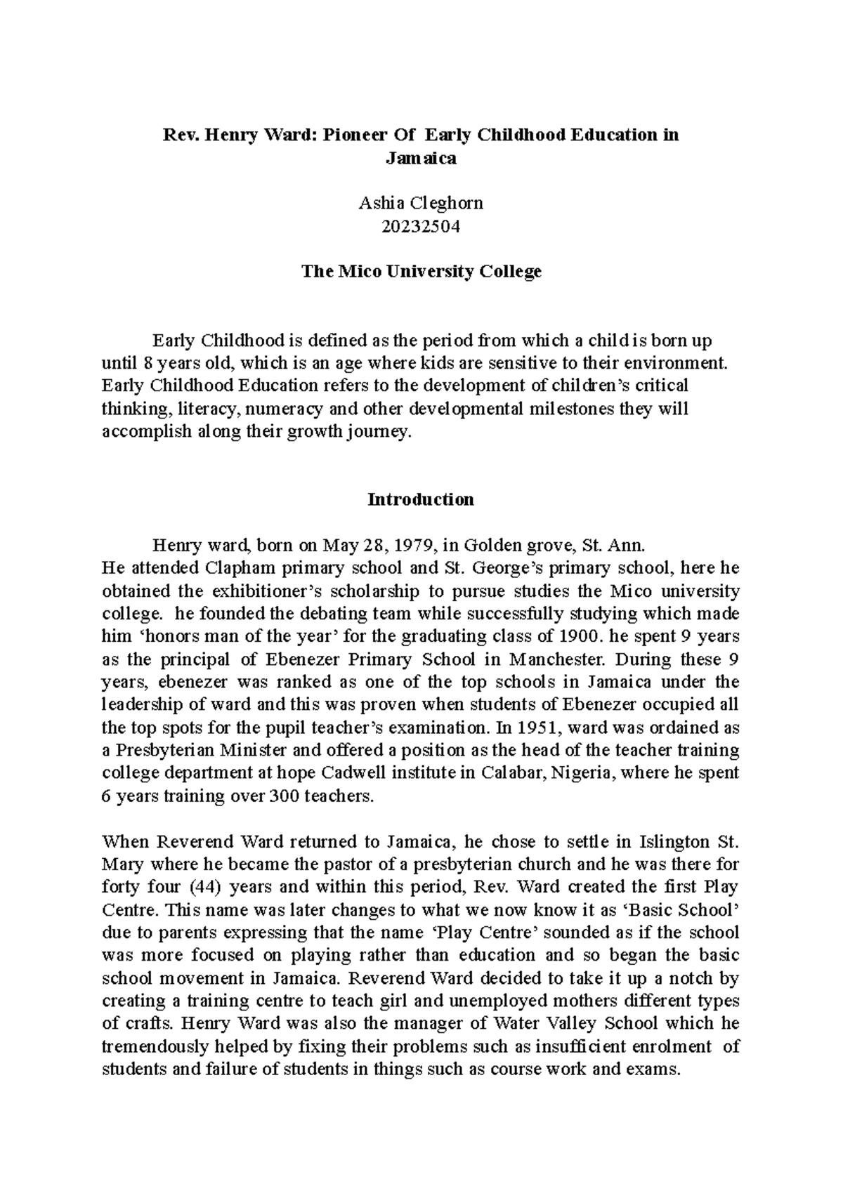 Henry Ward research - Rev. Henry Ward: Pioneer Of Early Childhood ...