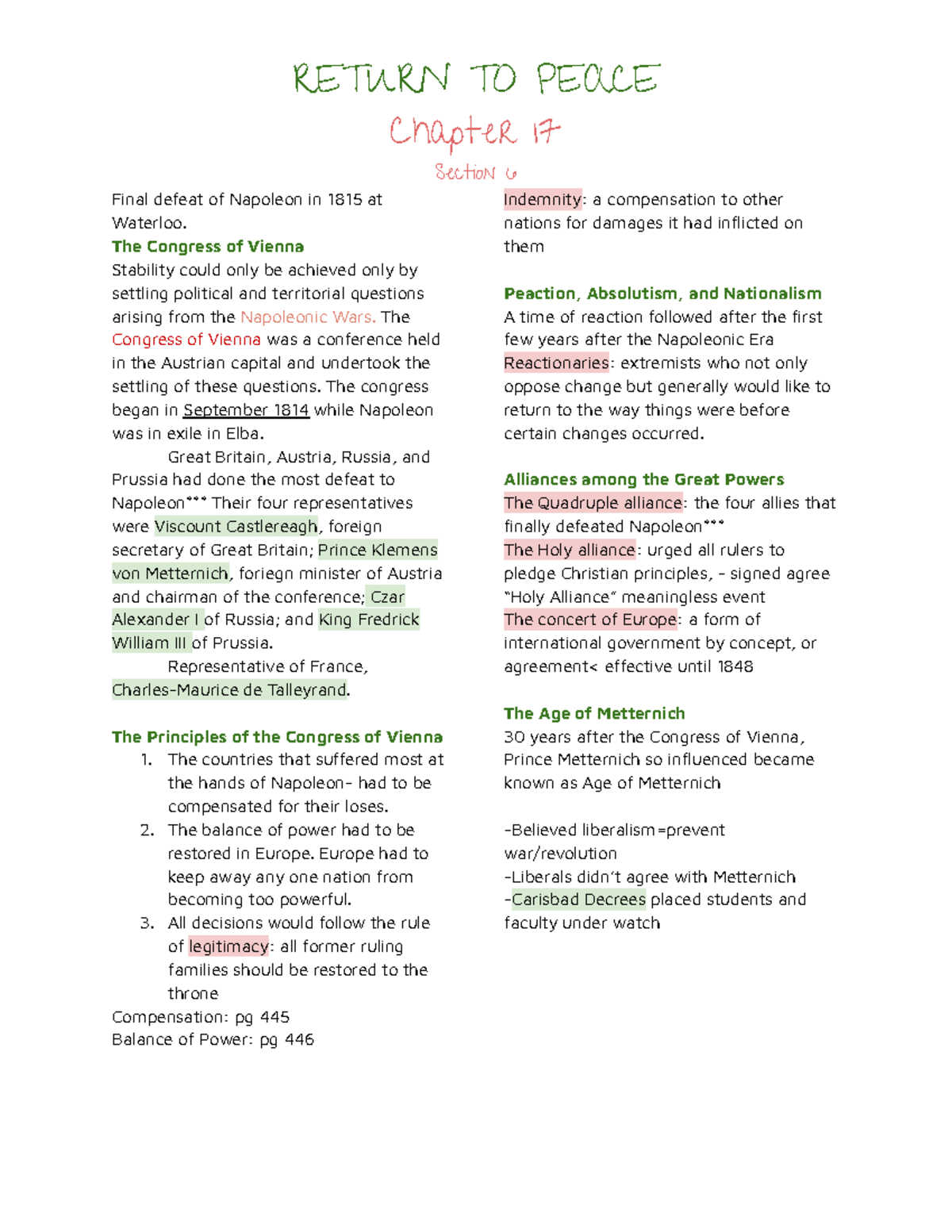 19 - Final defeat of Napoleon and the principals of the Congress of ...