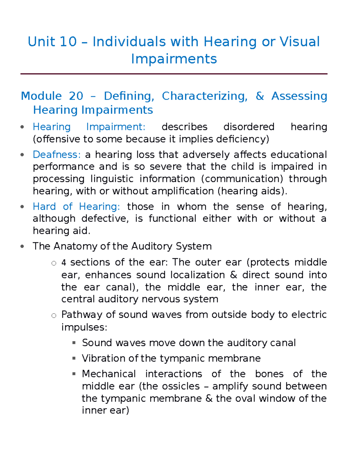 Unit 10 – Individuals with Hearing or Visual Impairments - Unit 10 ...