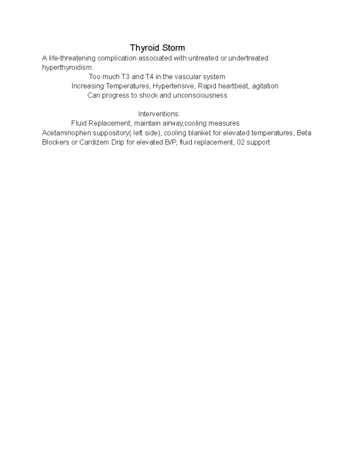 Thyroid Storm - Study Guide - Thyroid Storm A life-threatening ...