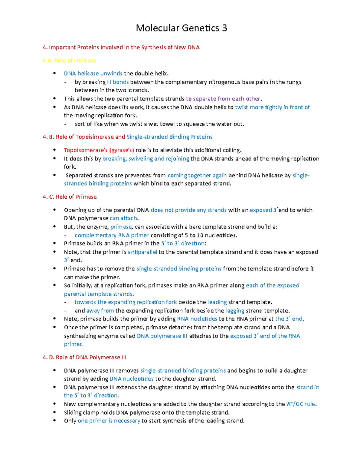 Molecular Genetics 3 - Lecture notes 9 - Molecular Genetics 3 Important ...