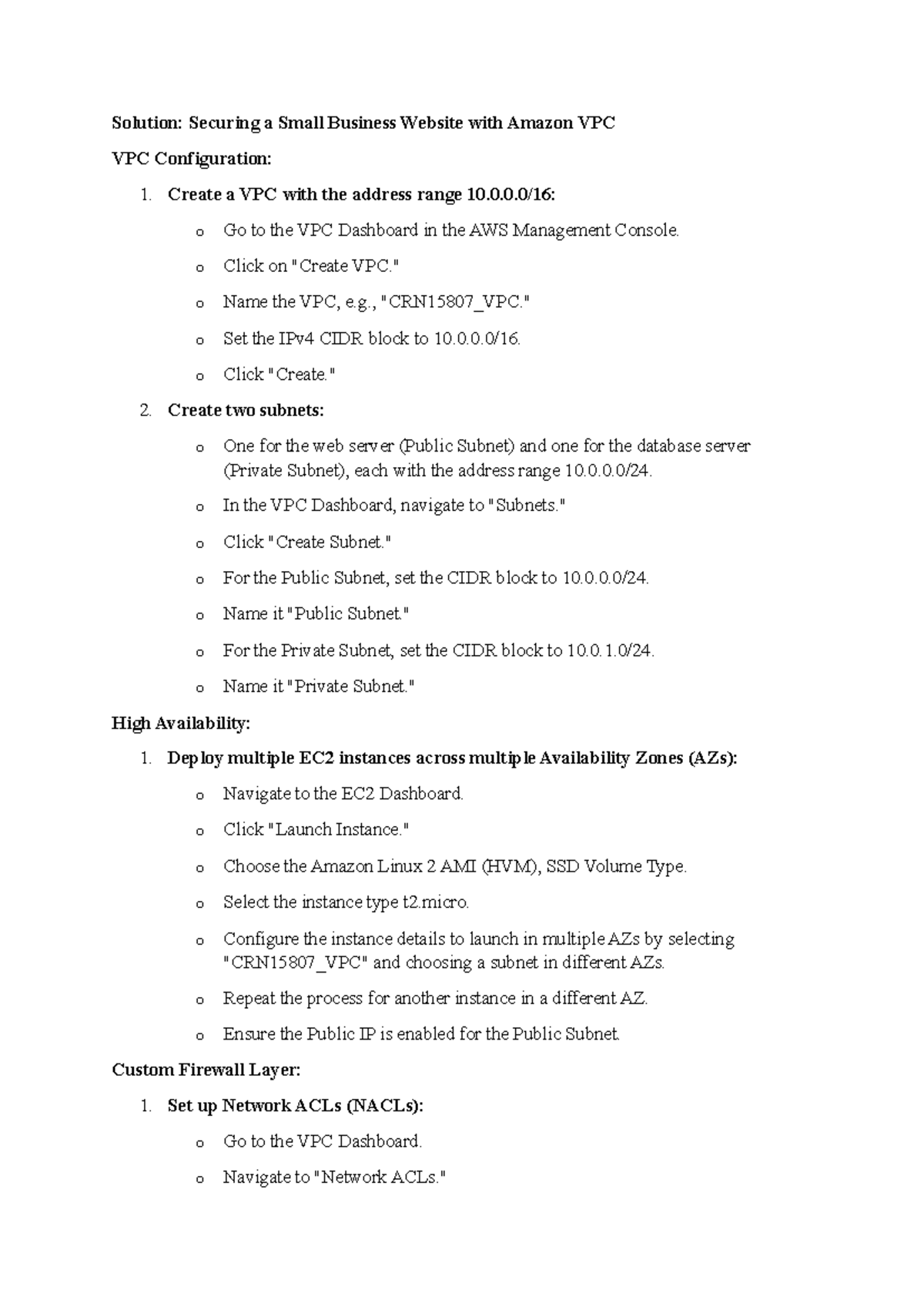 Guidlines Solution 3-CC std v - Solution: Securing a Small Business Website with Amazon VPC VPC ...