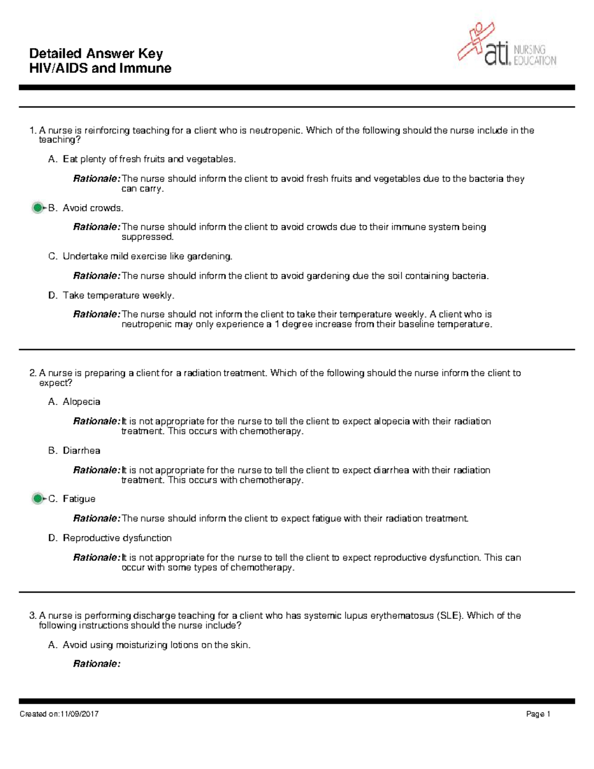 Detailed Answer Key for HIV Immune(1) - HIV/AIDS and Immune A nurse is ...