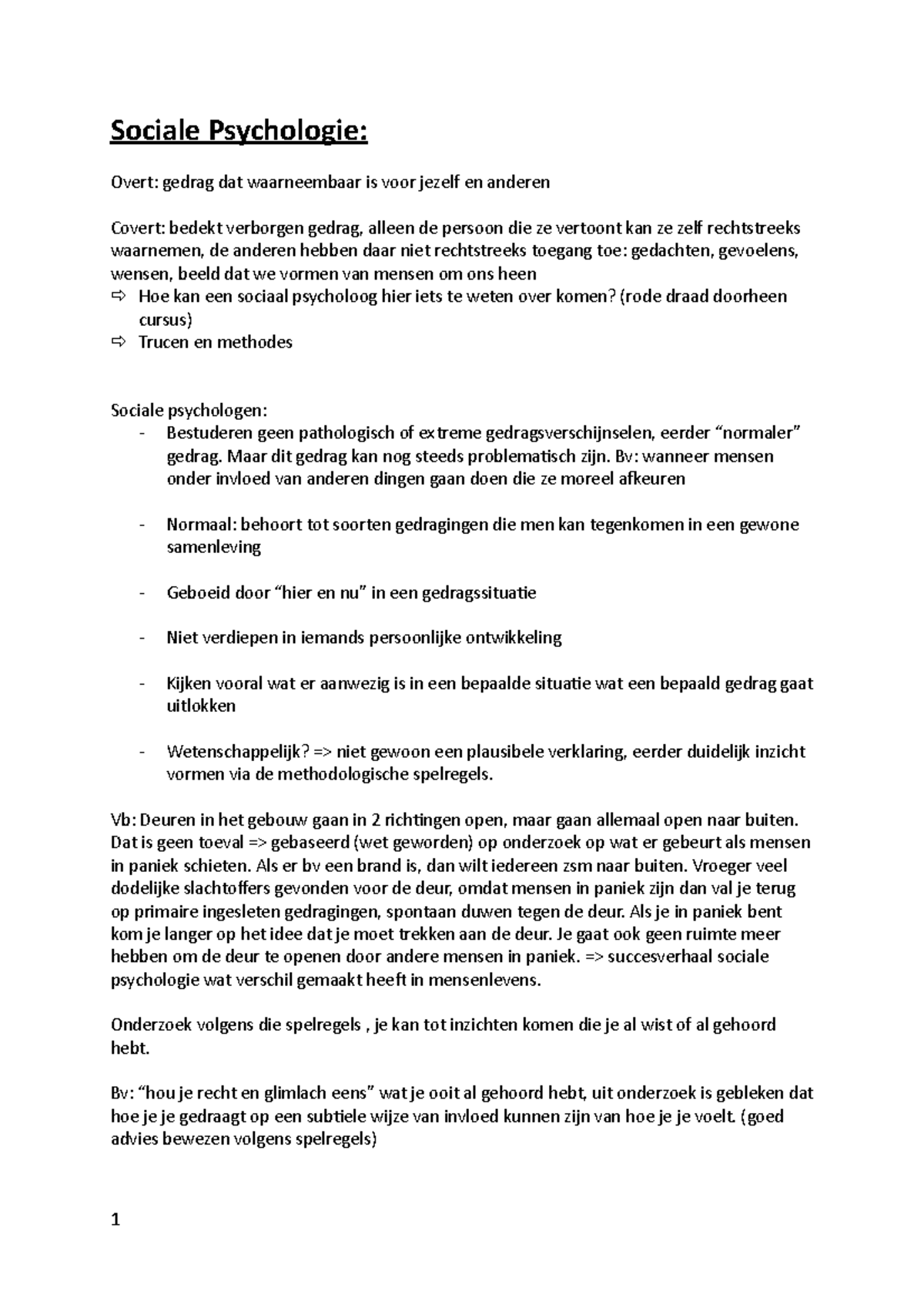 Sociale Psychologie Aantekeningen Tijdens De Eerste Hoorcolleges