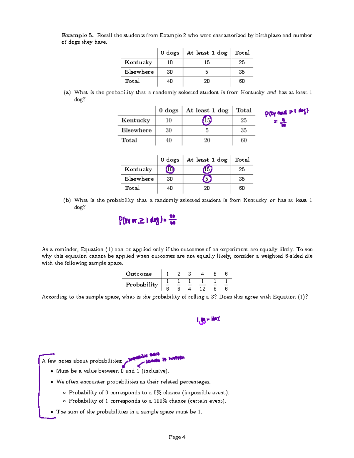 Probability theory + counting principles 4 - Example 5. Recall the students from Example 2 who ...