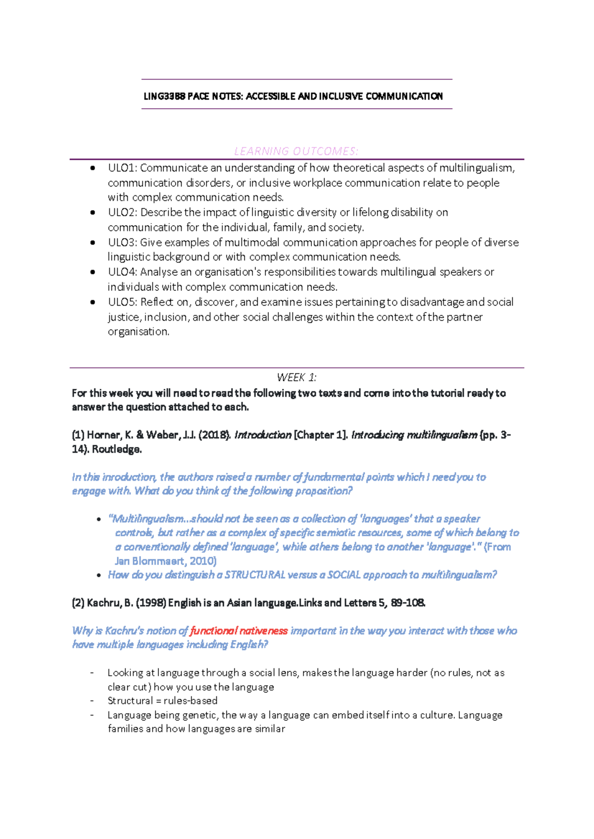 LING3388 Notes - LING3388 PACE NOTES: ACCESSIBLE AND INCLUSIVE ...