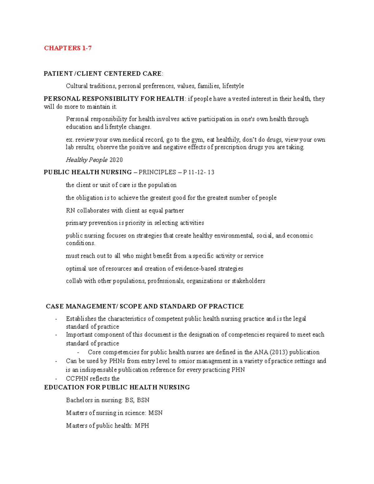 EXAM I review including questions from the exam - CHAPTERS 1- PATIENT ...