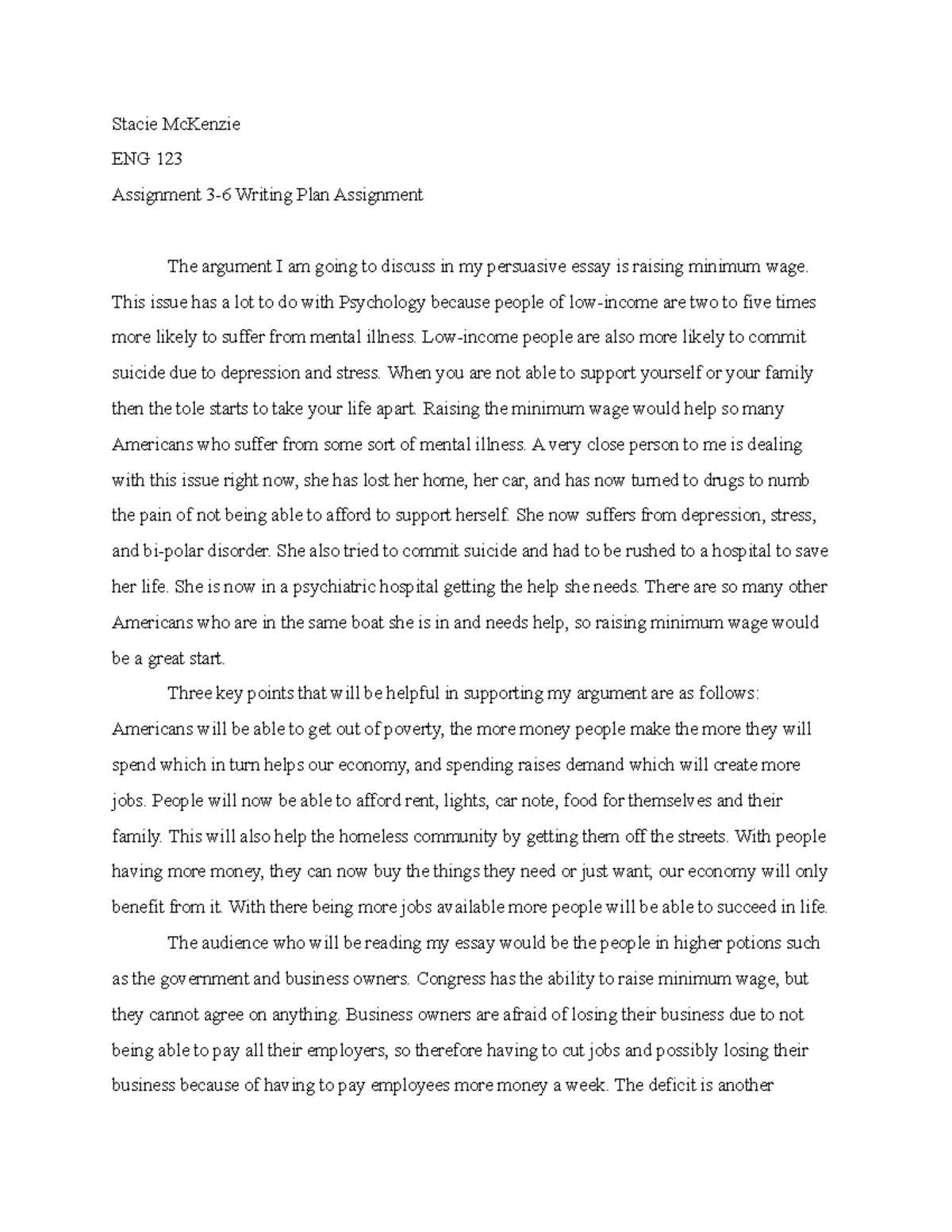 ENG 123 3-6 Writing Plan Assignment - Stacie McKenzie ENG 123 ...