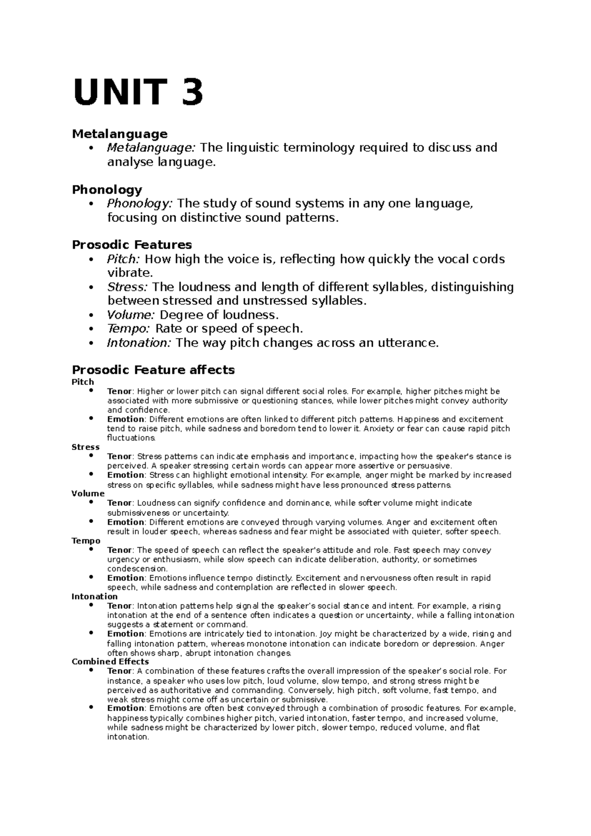 Fantastic Mr Eng Lang summary - UNIT 3 Metalanguage Metalanguage: The linguistic terminology ...