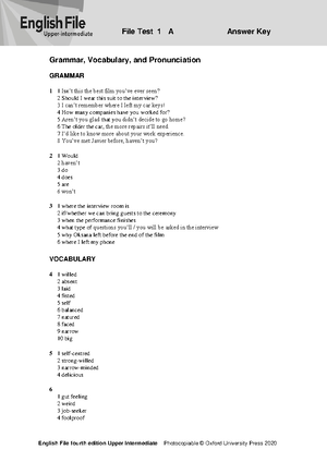 EF4e uppint quicktest 1 - 1 1 Quick Test English File fourth edition ...