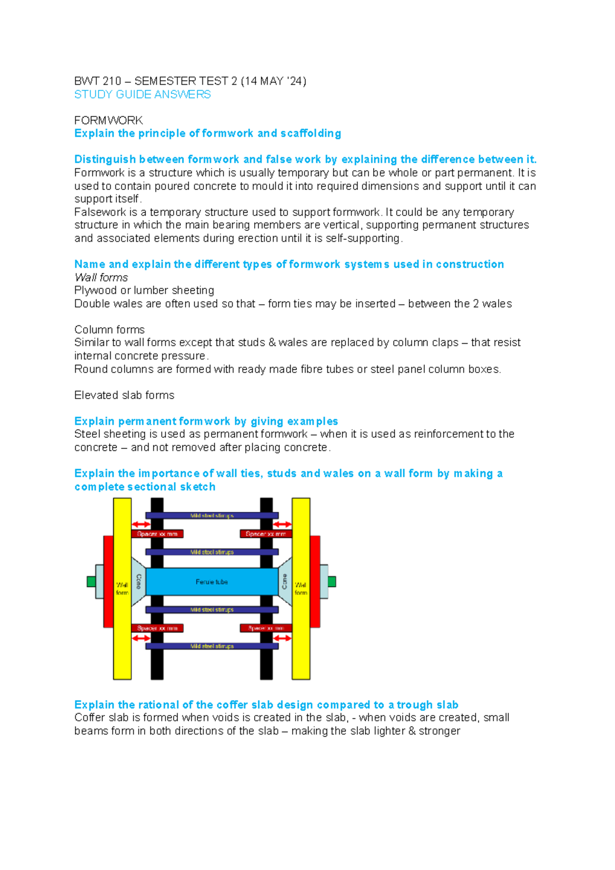 BWT 210 - ST2 - Summary building science - BWT 210 – SEMESTER TEST 2 ...