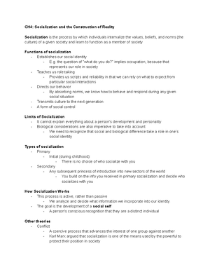 SOCI 101 ch. 4 - notes based on the textbook "You May Ask Yourself" by ...