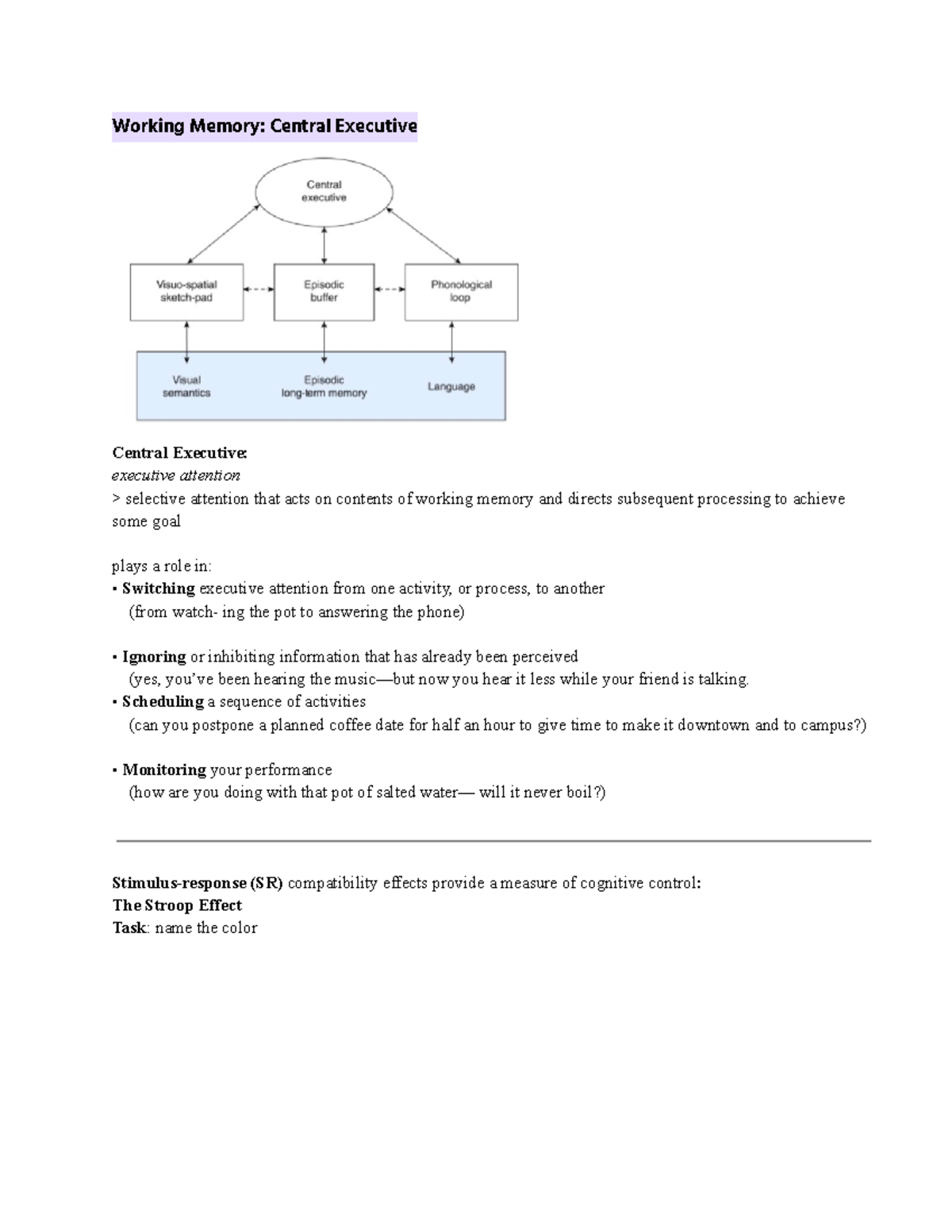 PSYC 351A Working Memory - Central Executive - Working Memory: Central ...