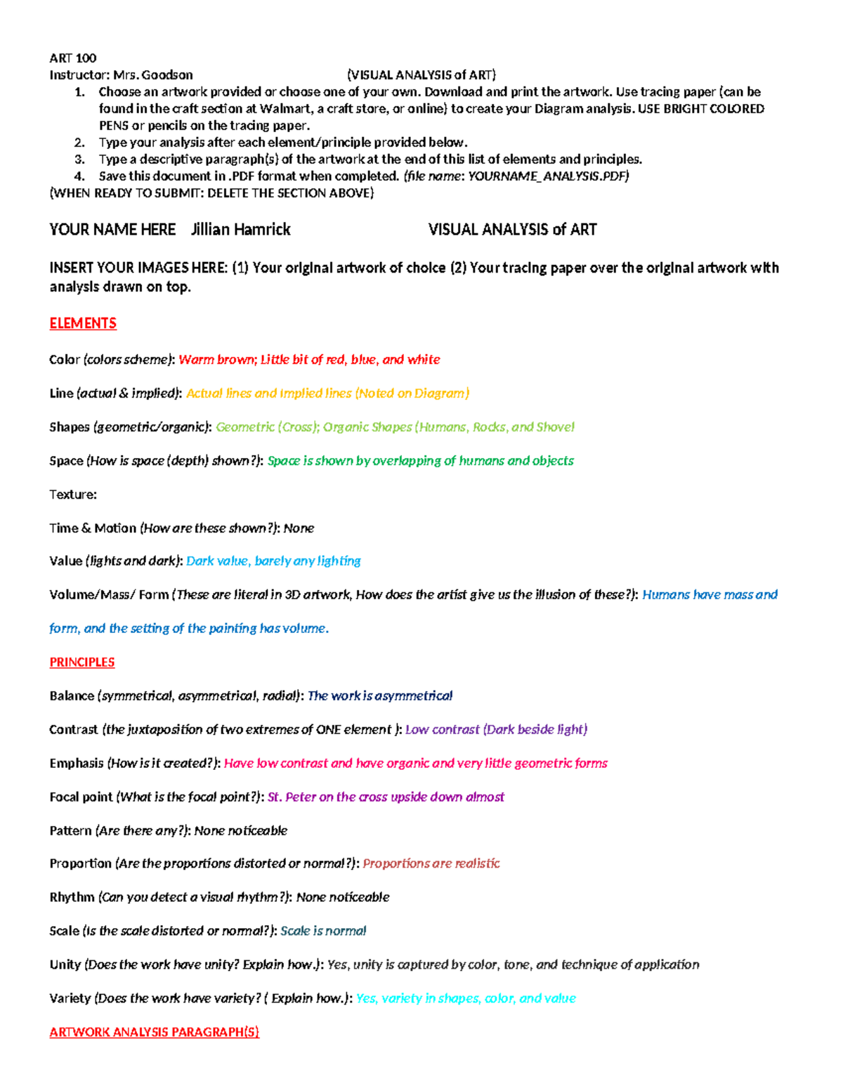Visual Analysis Paper - ART 100 WORD DOC. 23-1 - ART 100 Instructor ...