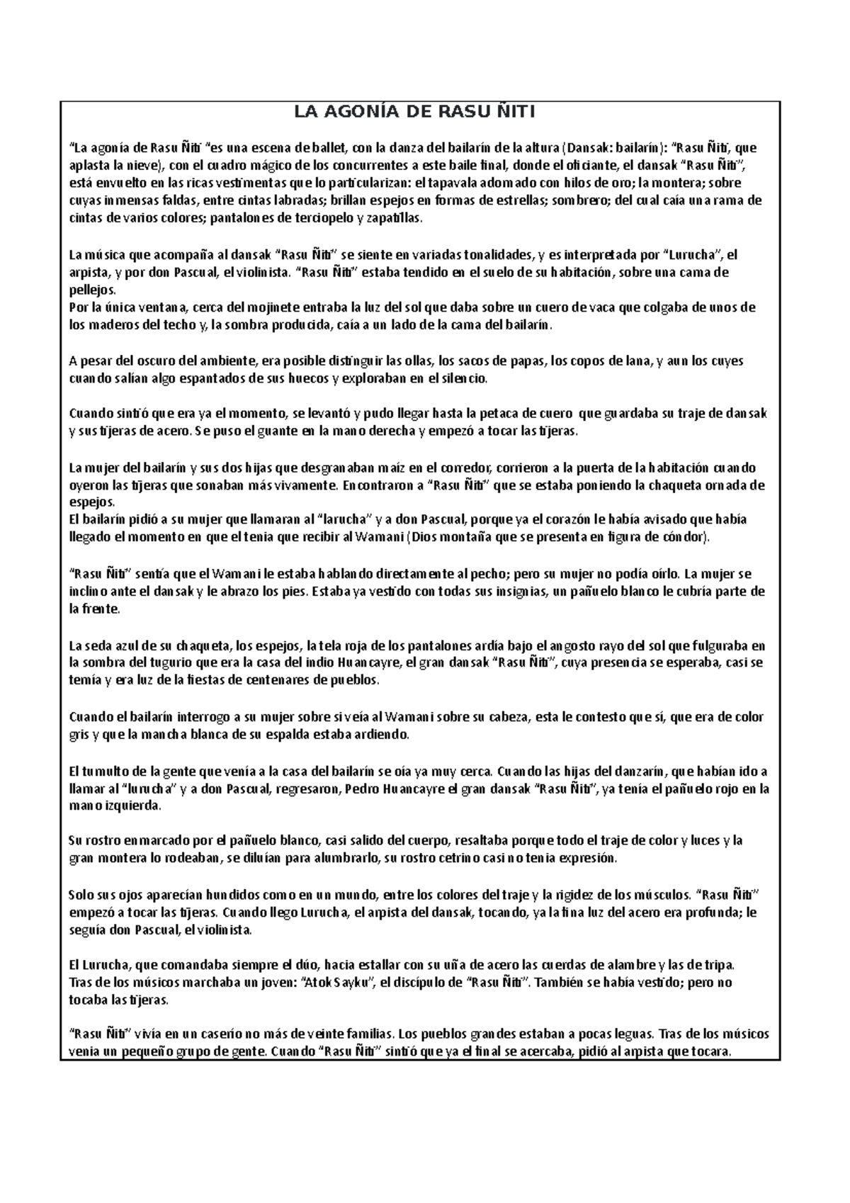 2022 Arguedas - obras - LA AGONÍA DE RASU ÑITI Argumento del libro ...