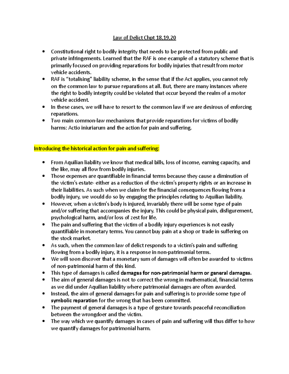 Law of Delict Chpt 18,19,20 - Law of Delict Chpt 18,19, Constitutional ...