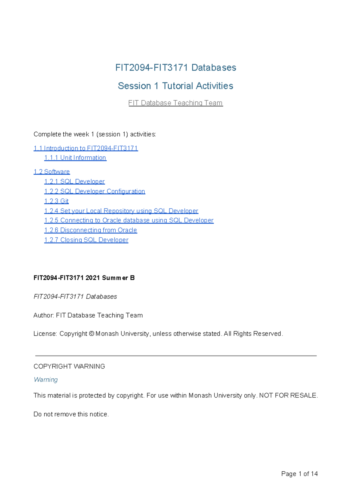 FIT2094-FIT3171 Week 1 Session 1 Tutorial - FIT2094-FIT3171 Databases ...