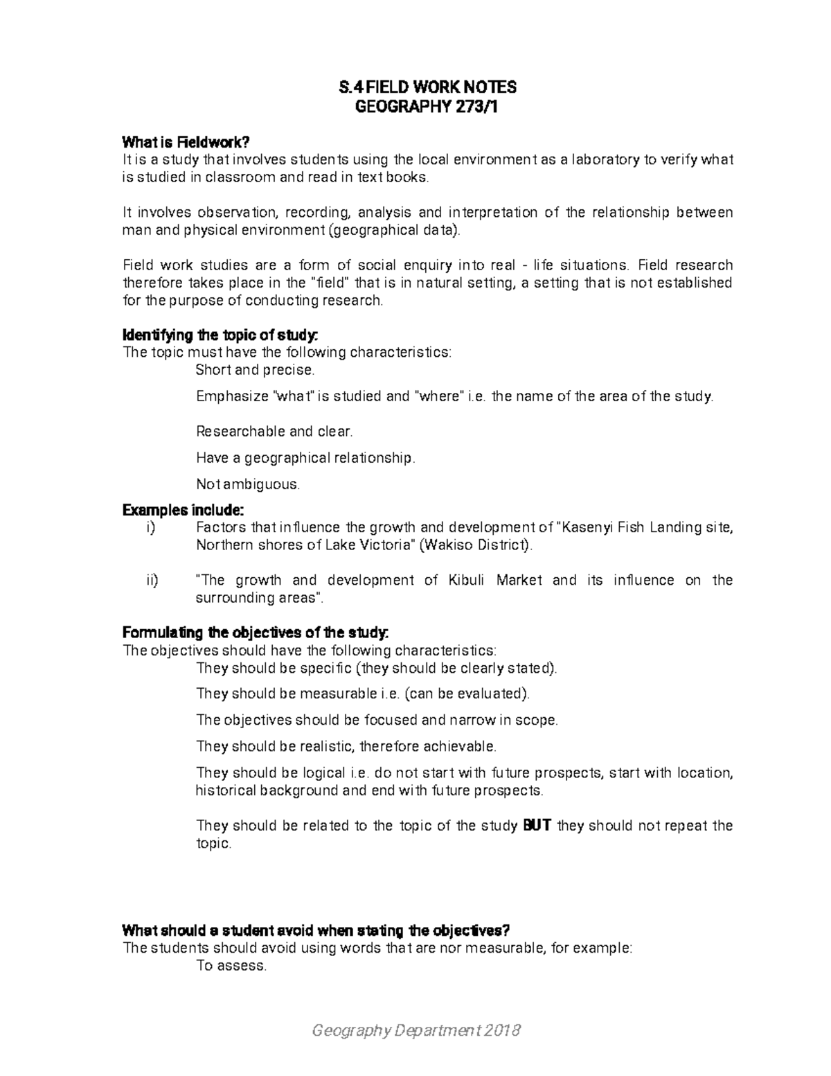 Field-WORK- Notes - S GEOGRAPHY2 73 / 1 WhatisFieldwork? - Studocu