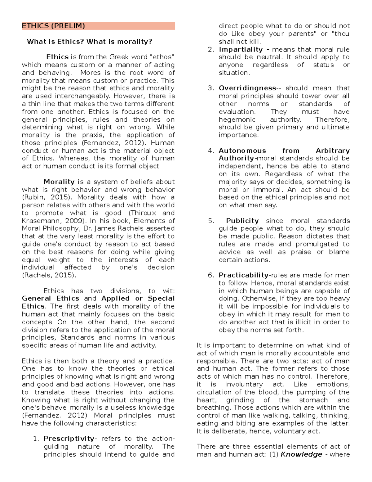 Ethics Summary Of Chapter 1 G ETHICS ETHICS PRELIM What Is