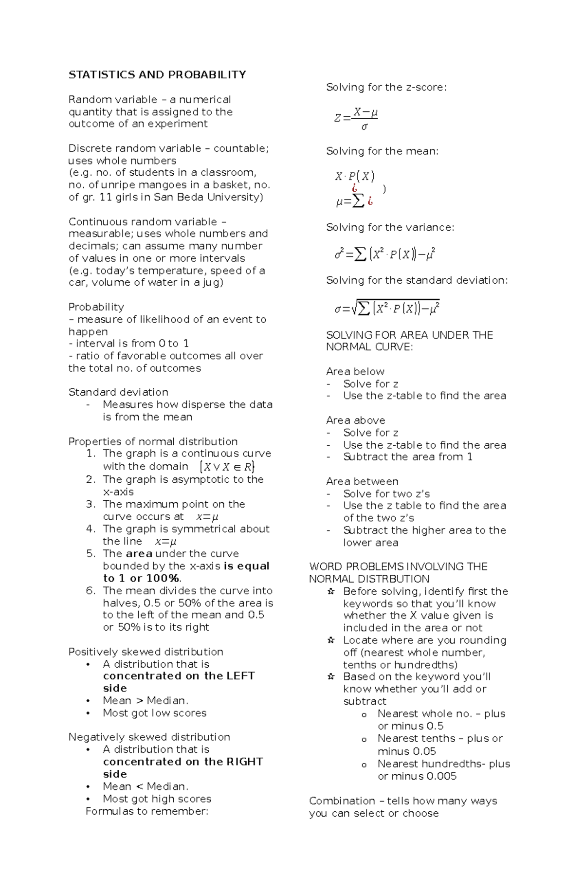 Statistics AND Probability Reviewer STATISTICS AND PROBABILITY