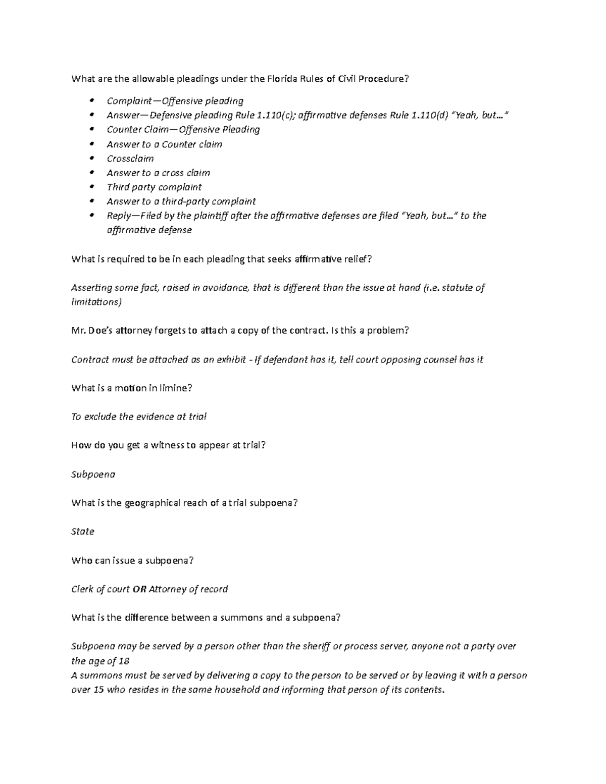 FL Practice review - Course Lecture Summary - What are the allowable ...