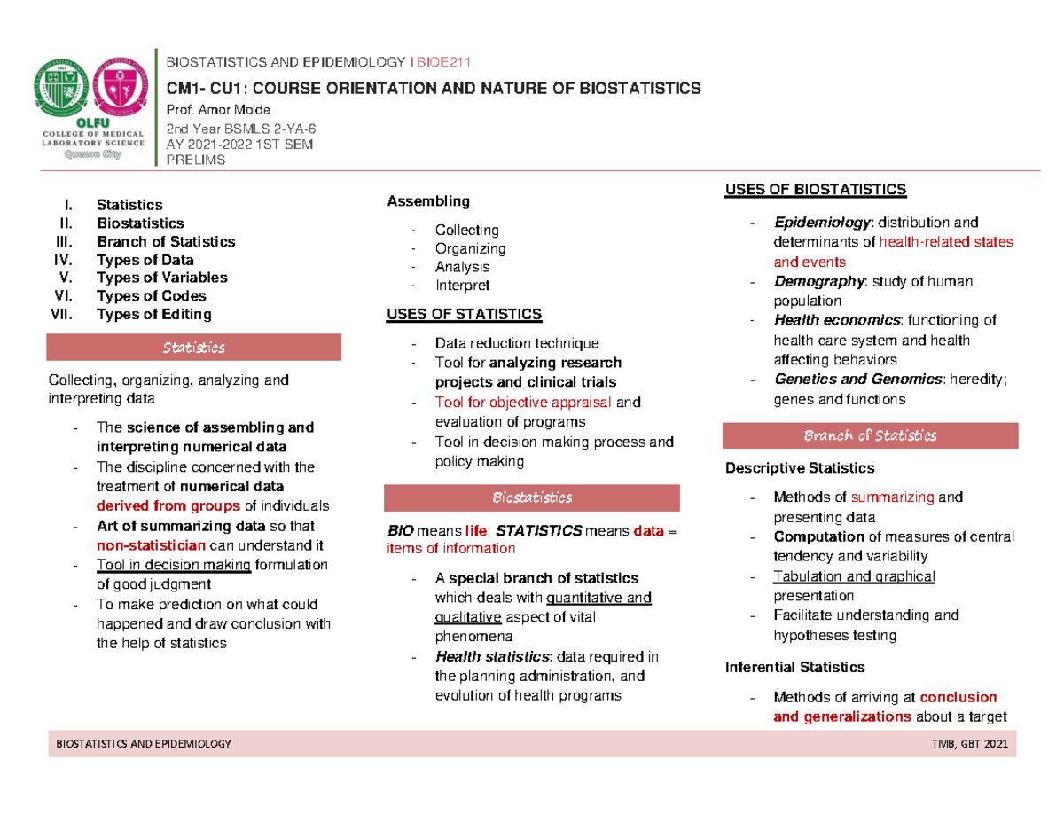 Biostatistics AND Epidemiology Transes - I. Statistics II ...