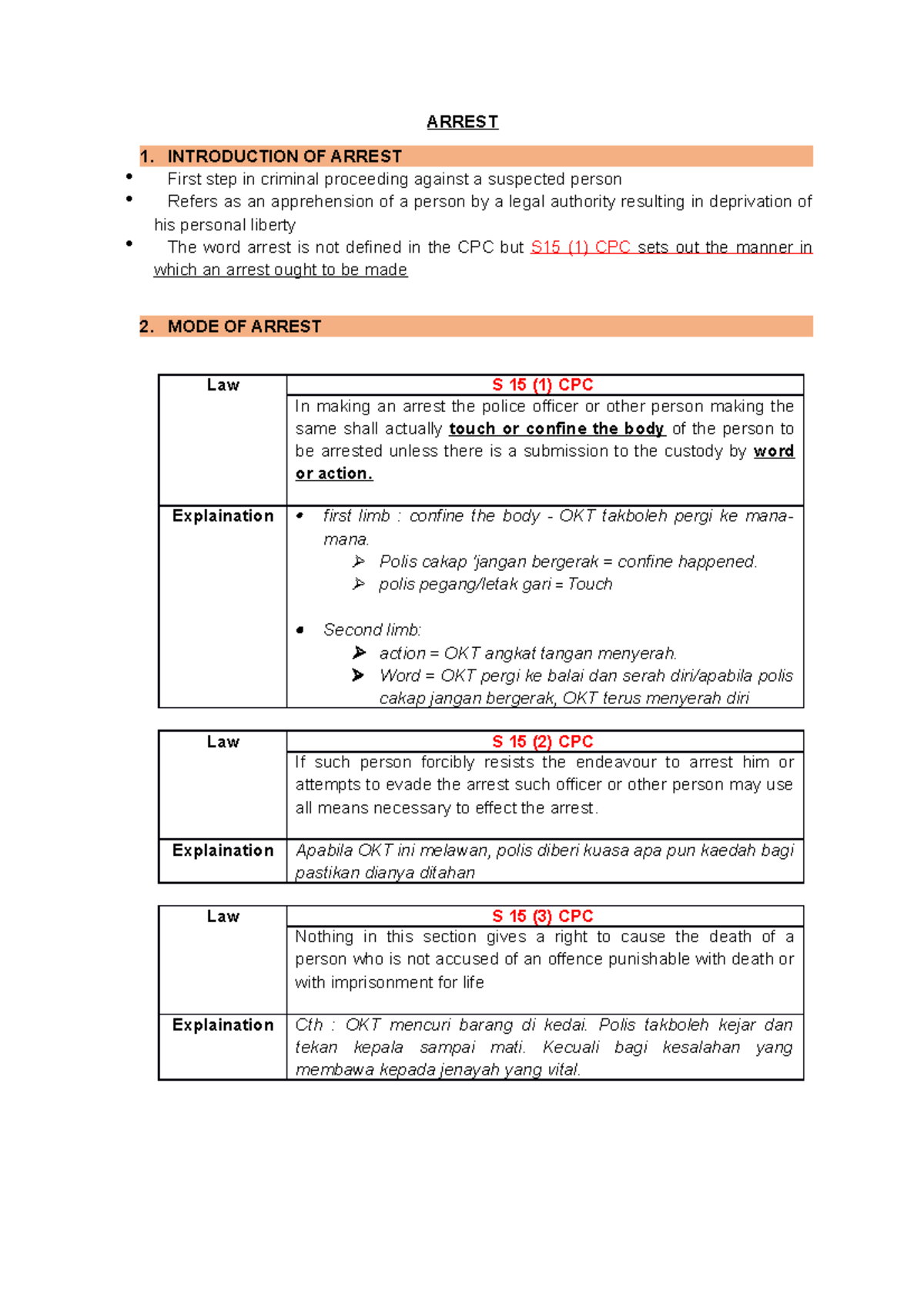 Arrest - Please use it wisely - ARREST 1. INTRODUCTION OF ARREST First ...