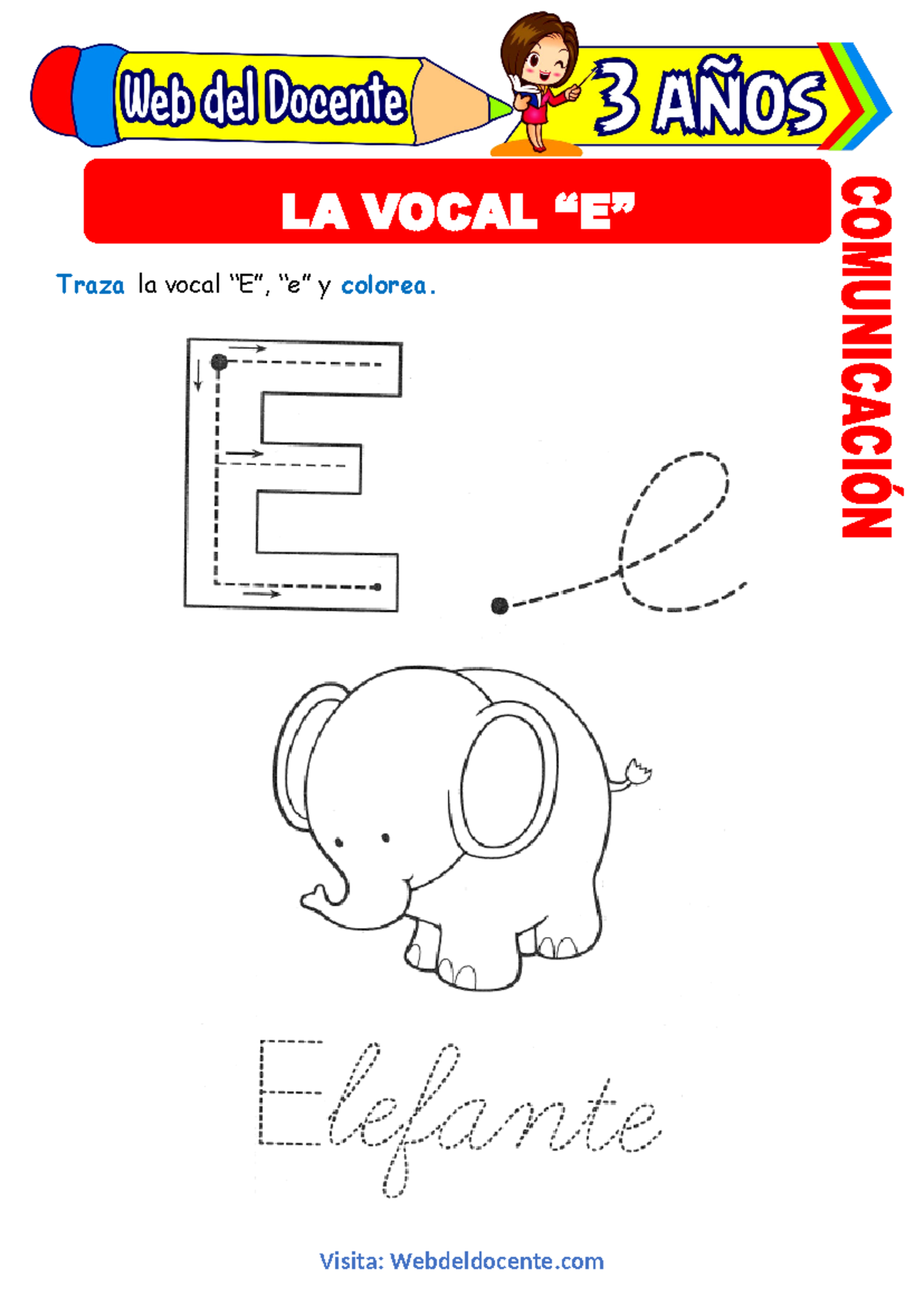 La Vocal E para Niños de 3 Años - Matemática II - Traza la vocal “E”, “e” y colorea. LA VOCAL “E ...