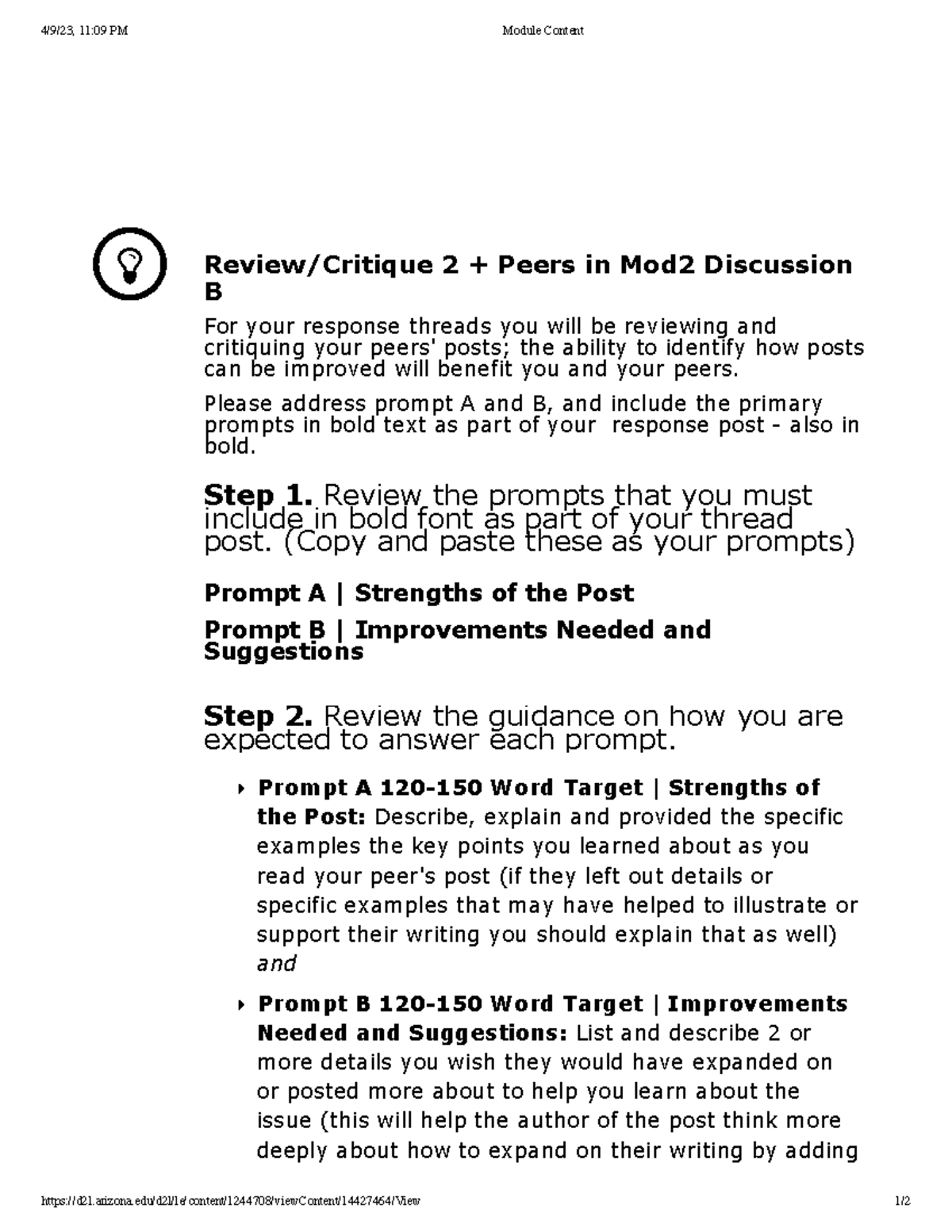 EVS Module 3 Step 2. Read the directions and then Respond to Module 2 ...