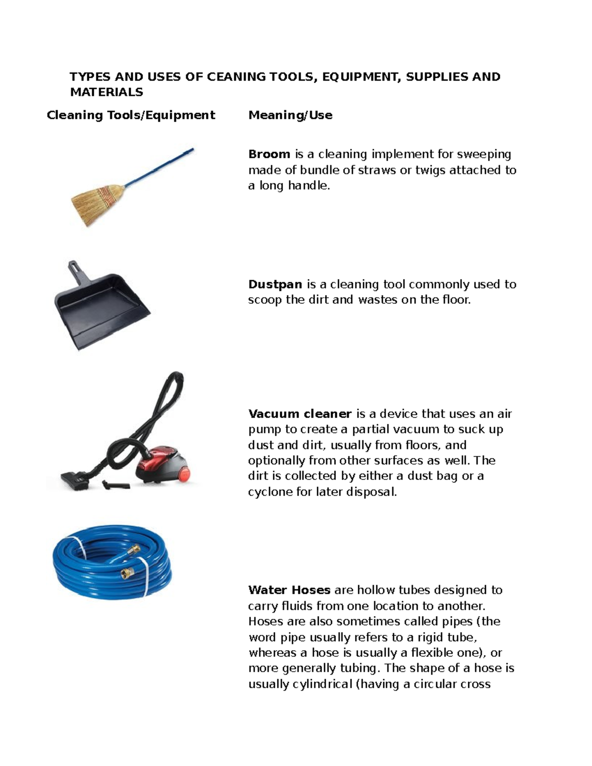 Types AND USES OF Ceaning Tools - TYPES AND USES OF CEANING TOOLS ...