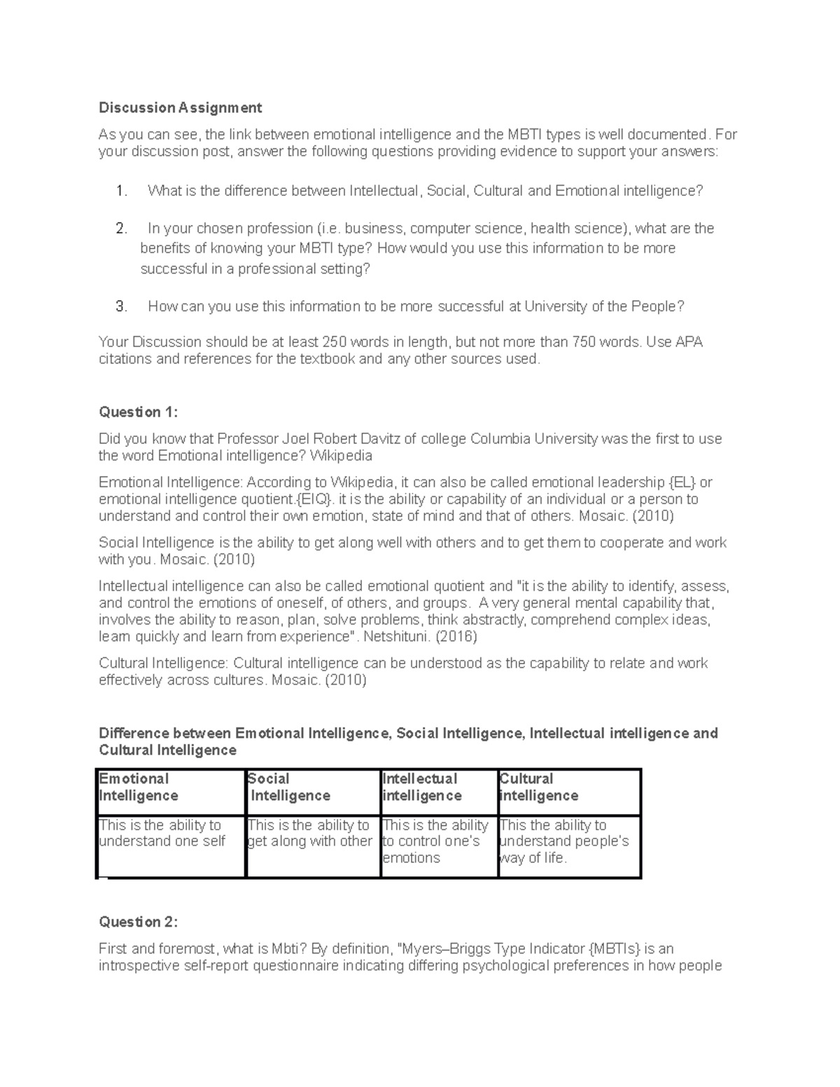 PSYC 1205 Discussion WEEK 1 - Discussion Assignment As you can see, the link between emotional ...