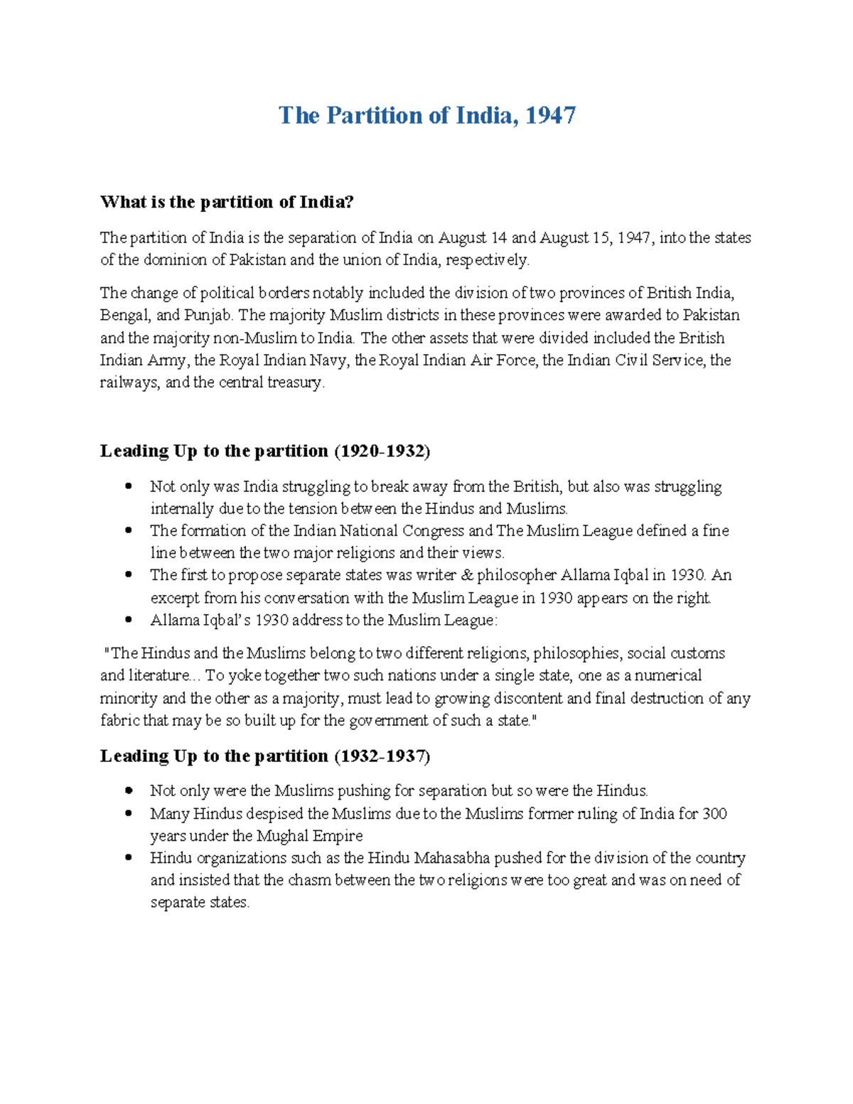 Partition of India 1947 - The Partition of India, 1947 What is the ...