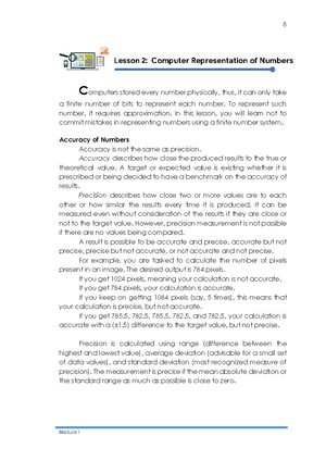 Lesson Three Basic Concepts of Numerical Analysis - In computation, floating-point arithmetic ...