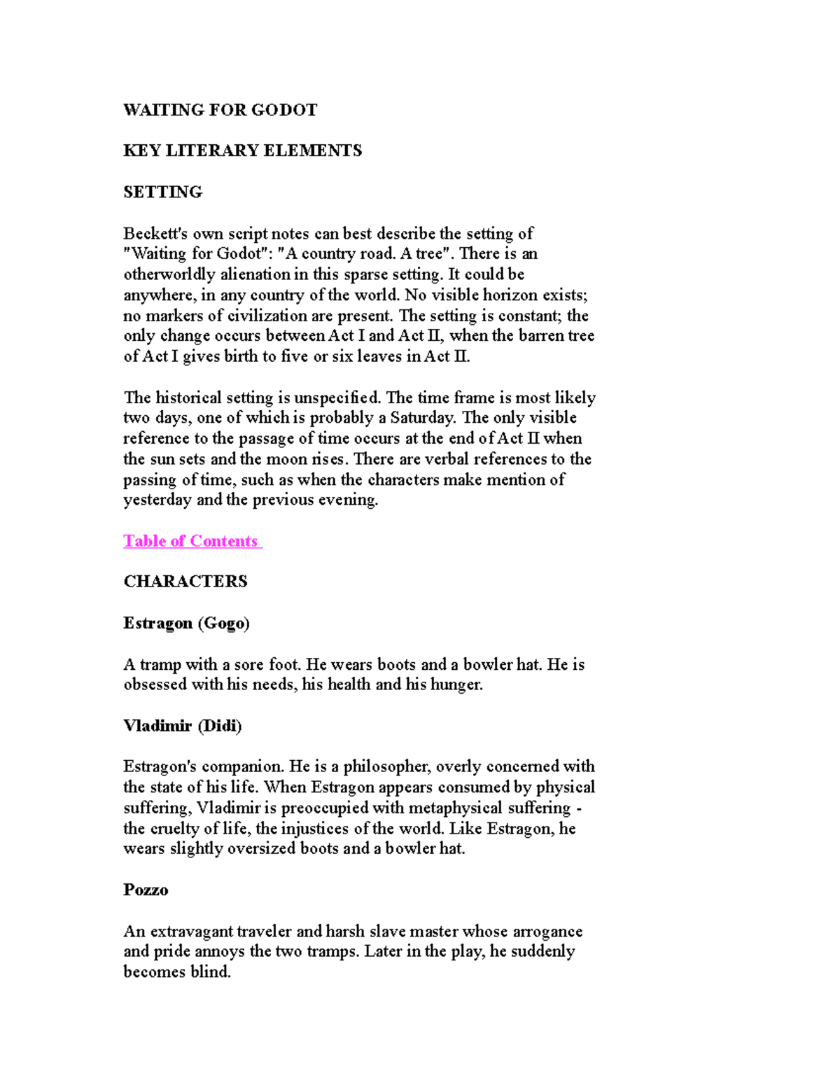 Beckett- waiting for Godot-notes - WAITING FOR GODOT KEY LITERARY ...