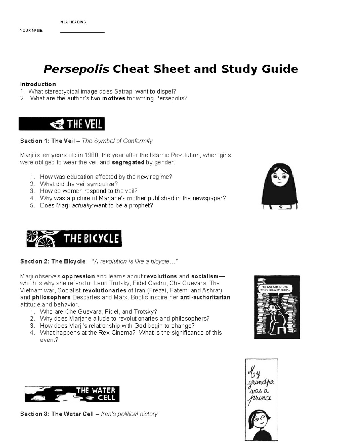 Quiz thru pg 25 - Persepolis mandatory questions - MLA HEADING YOUR ...