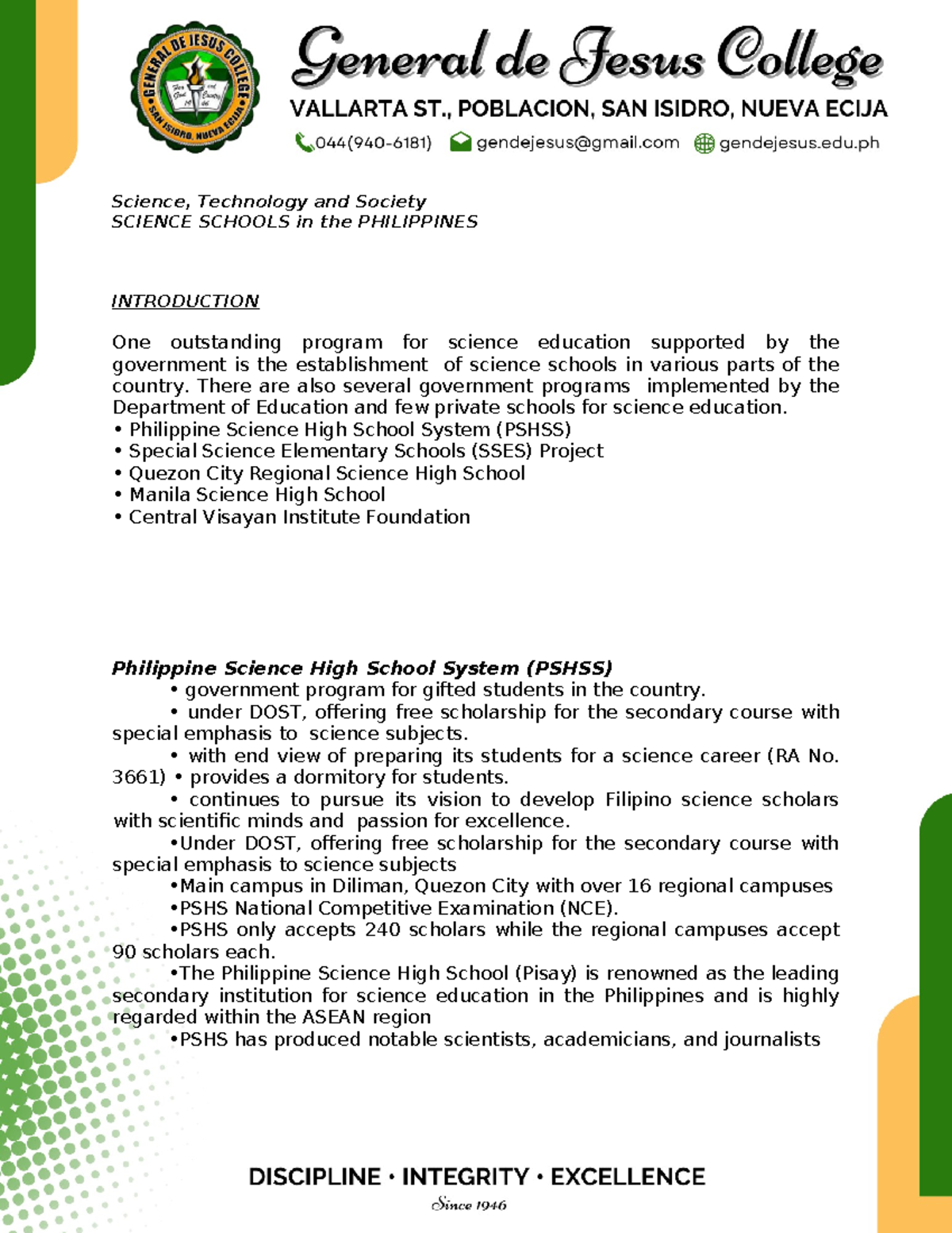 STS- Report - for educational purpose only - Science, Technology and ...