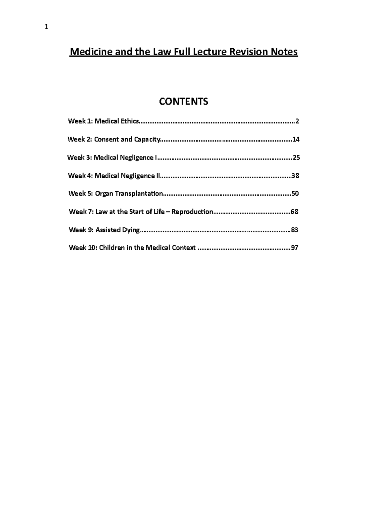 Medicine Full Lecture Revision Notes - Medicine and the Law Full ...