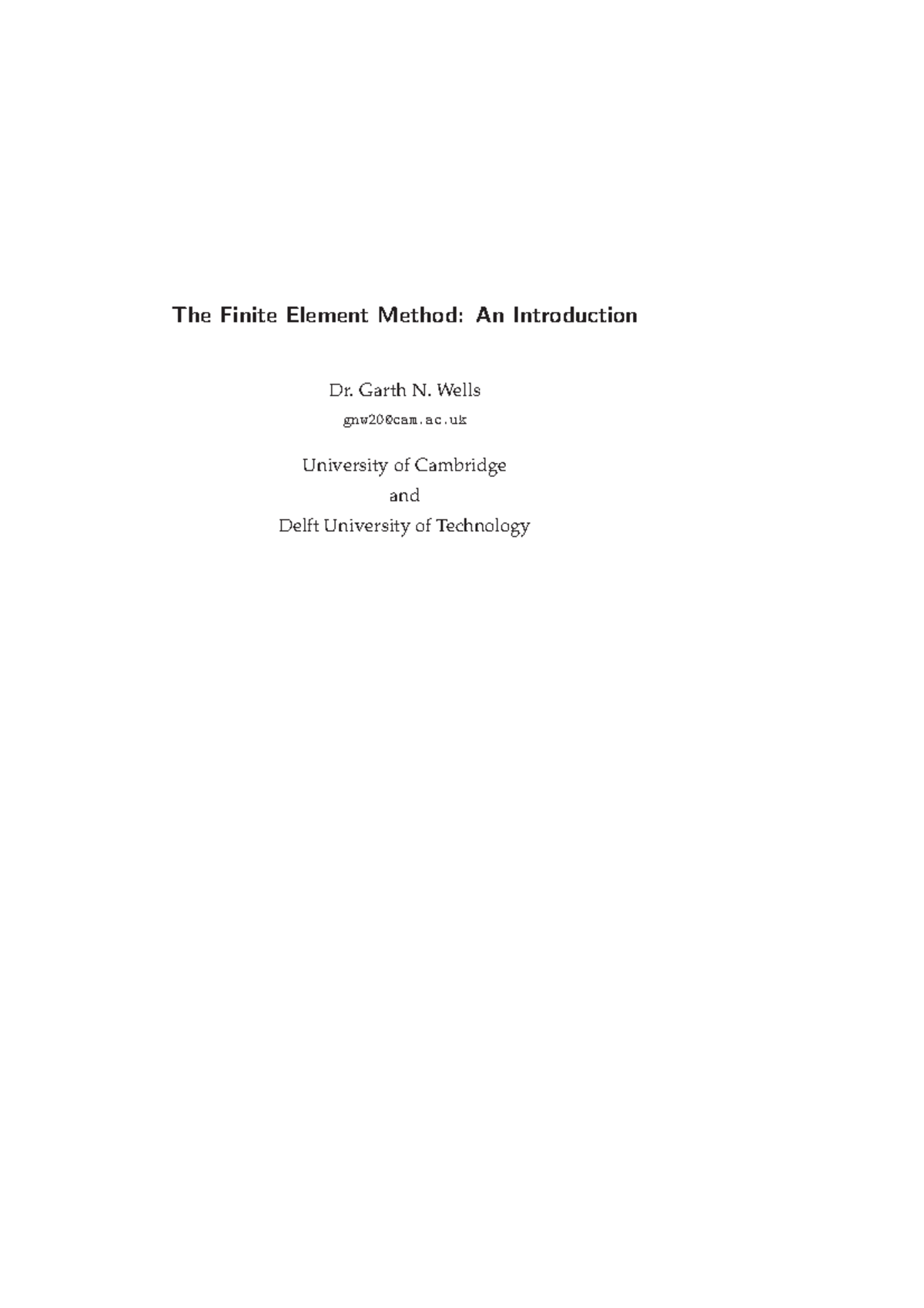 Lecture Notes The Finite Element Method An Introduction Dr Garth N