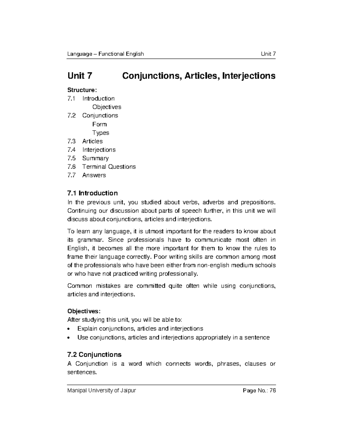 Unit 7-Conjunctions, Articles, Interjections - Unit 7 Conjunctions ...