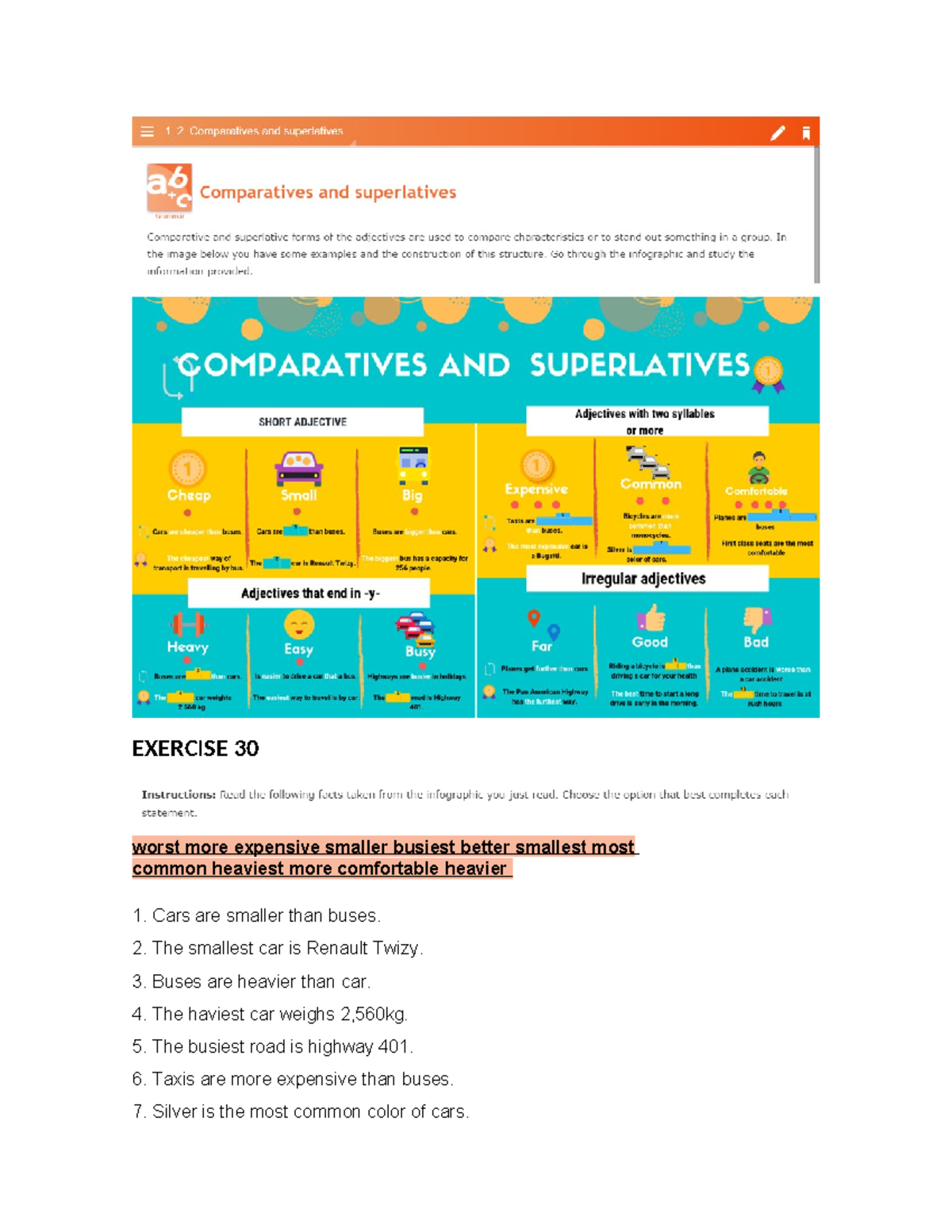 English Comparatives AND Superlatives 24-03-2024 - EXERCISE 30 worst ...