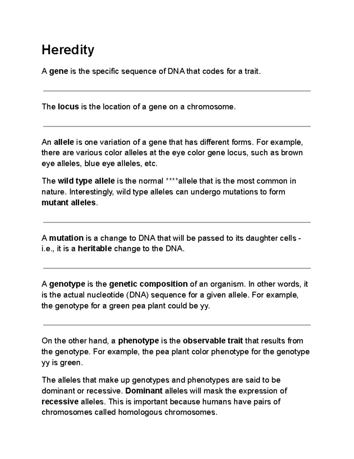 Heredity - course summary - Heredity A gene is the specific sequence of ...