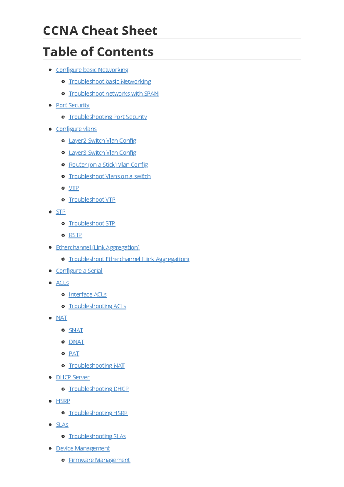 Cisco commands Reffrence - CCNA Cheat Sheet Table of Contents Configure basic Networking - Studocu