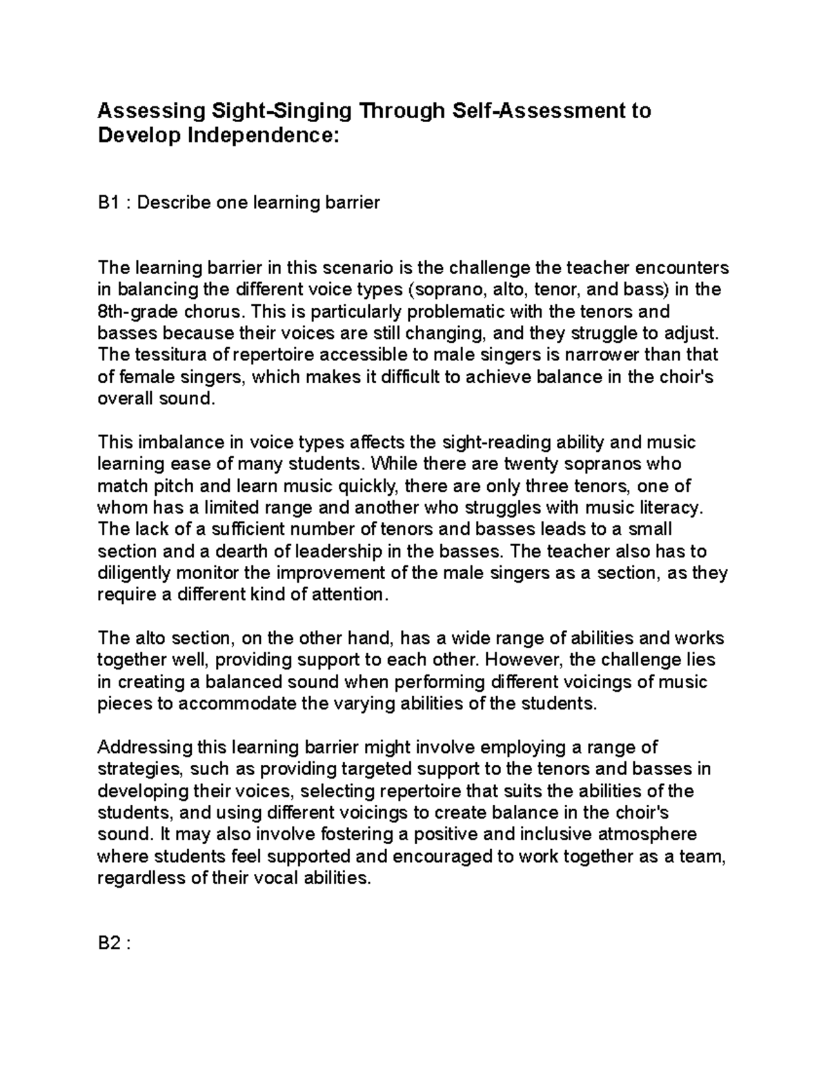 Task 1 Middle School Part 2 - Assessing Sight-Singing Through Self ...