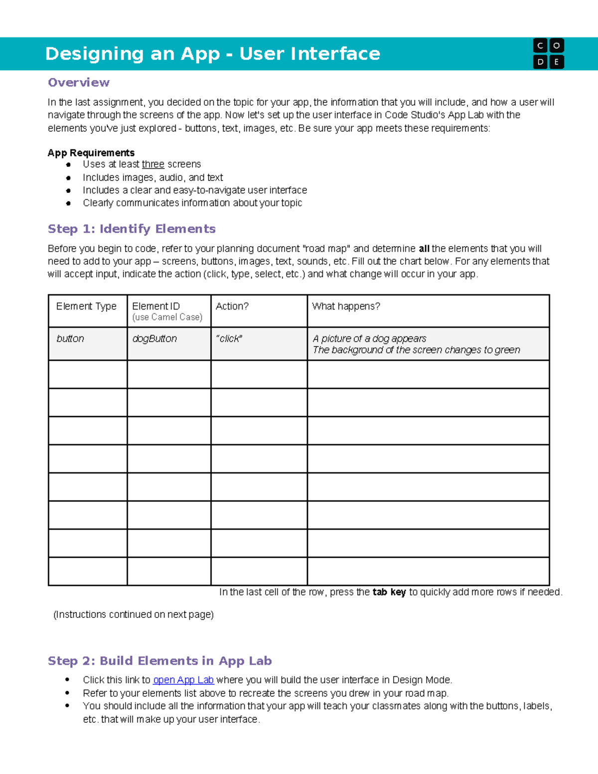 4 - Computer science unit 4 hw - Designing an App - User Interface ...