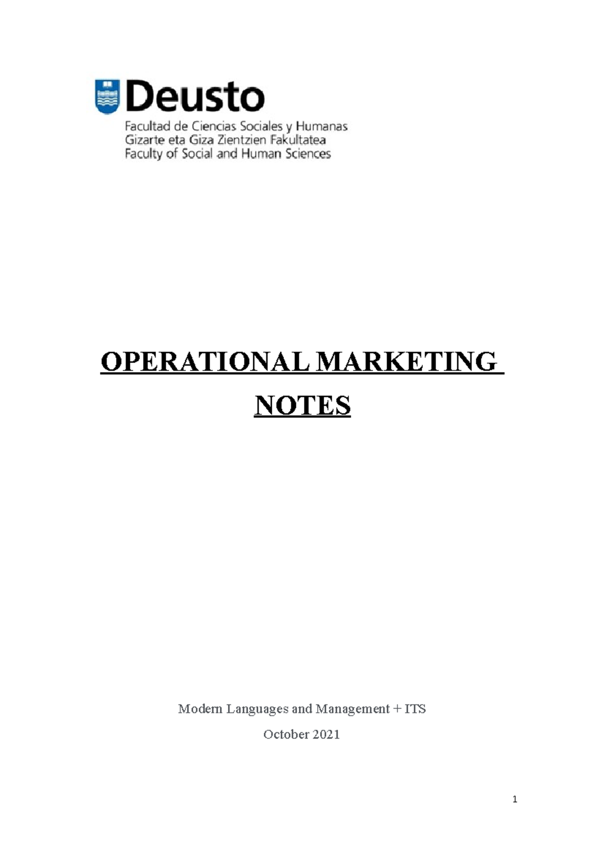 Marketing notes - OPERATIONAL MARKETING NOTES Modern Languages and ...
