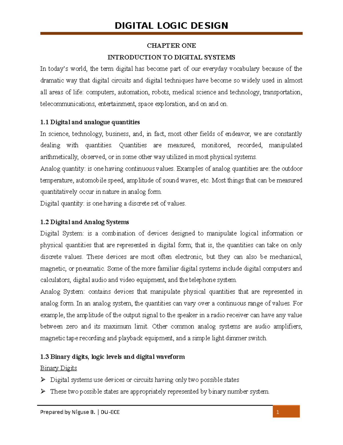 Chapter 1 - lecture note on the summary - CHAPTER ONE INTRODUCTION TO ...